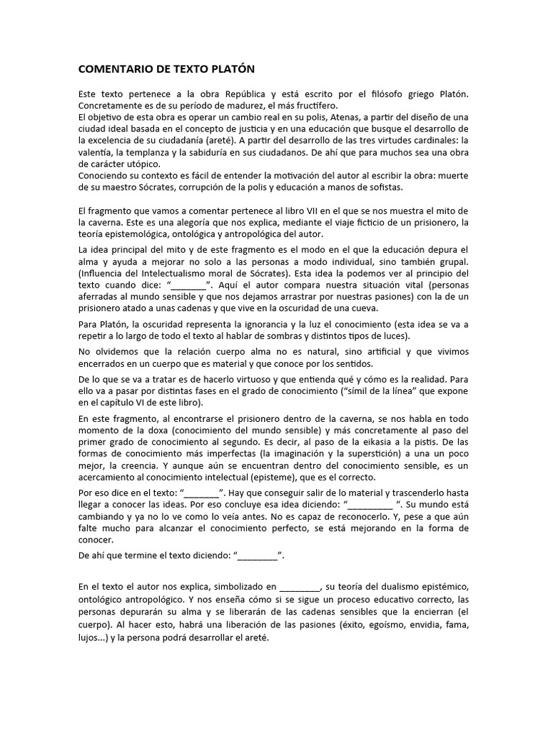 Comentario de Texto Platón | PDF | Platón | Conocimiento