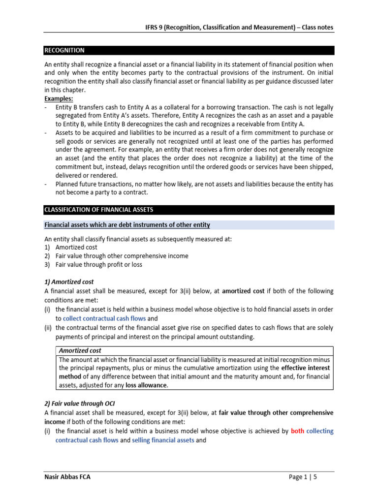 IFRS 9 (Recognition, Classification and Measurement) - Class Notes ...