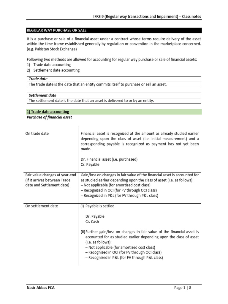 IFRS 9 (Regular Way Transactions and Impairment) - Class Notes-1 | PDF ...