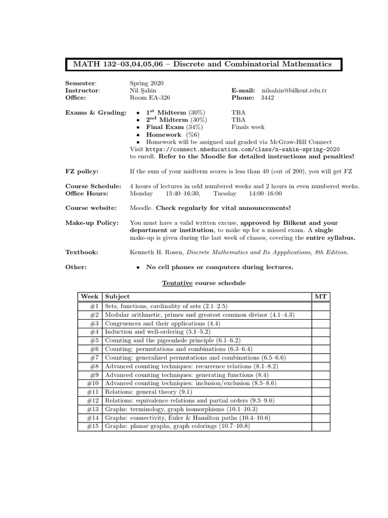 Math-132 Syllabus (2020 Spring) | PDF | Discrete Mathematics | Mathematics
