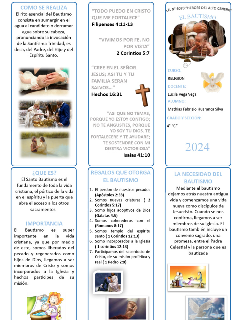 Triptico BAUTISMO Religion | PDF | Bautismo | Cristo (título)
