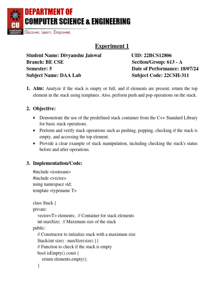 Daa Exp 1 - Merged | PDF | C++ | Object Oriented Programming