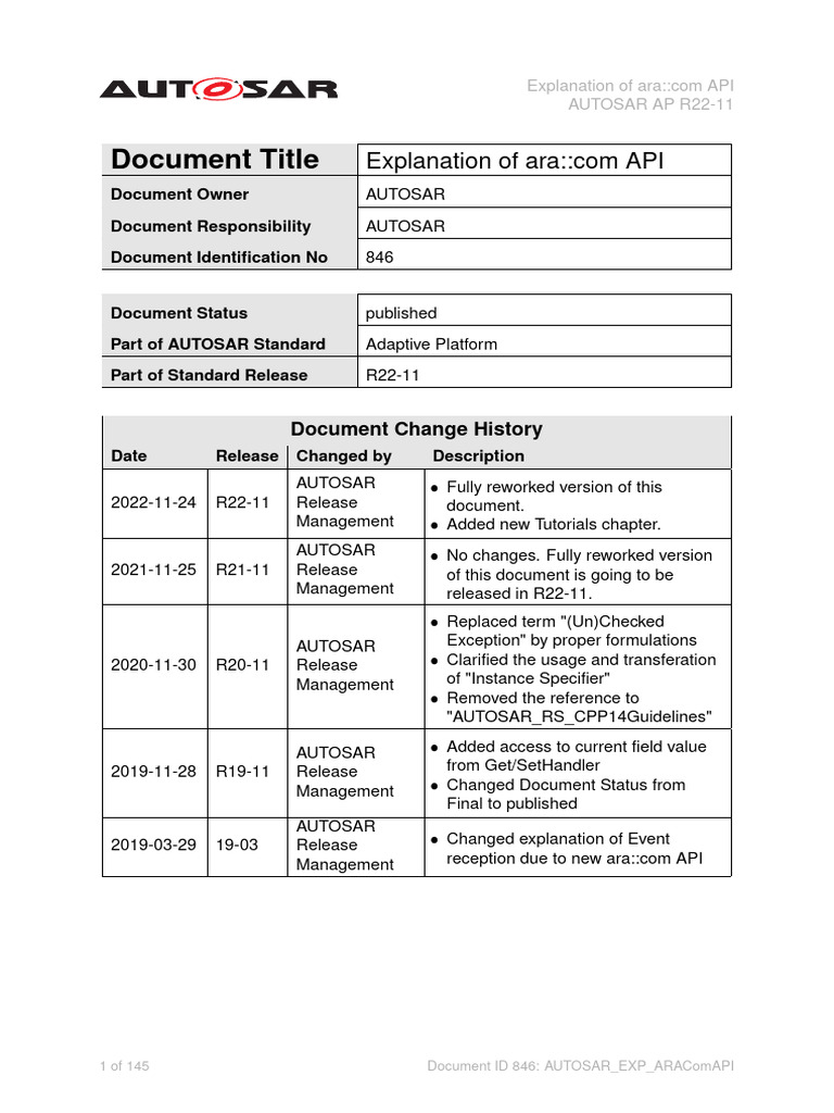 AUTOSAR EXP ARAComAPI | PDF | Component Object Model | Class (Computer Programming)