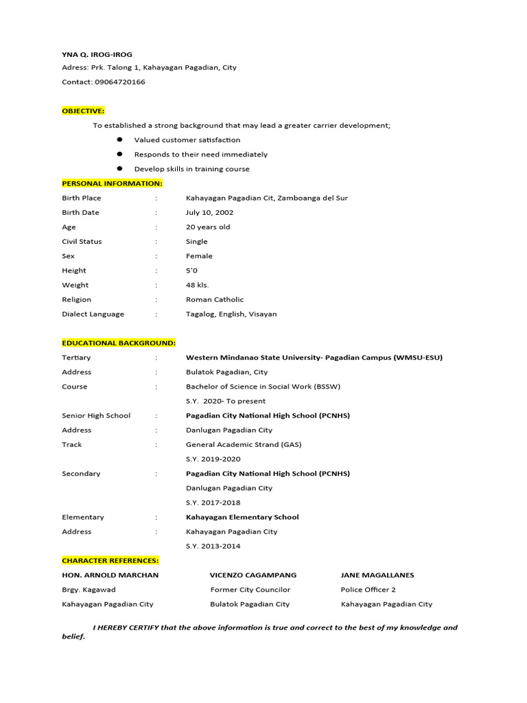 I HEREBY CERTIFY That The Above Information Is True and Correct To The ...