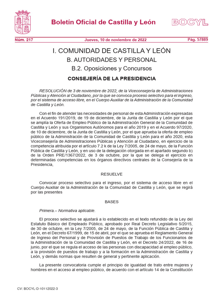BOCYL-aux Admtvo JCYL | PDF | Gobierno | Gobernancia