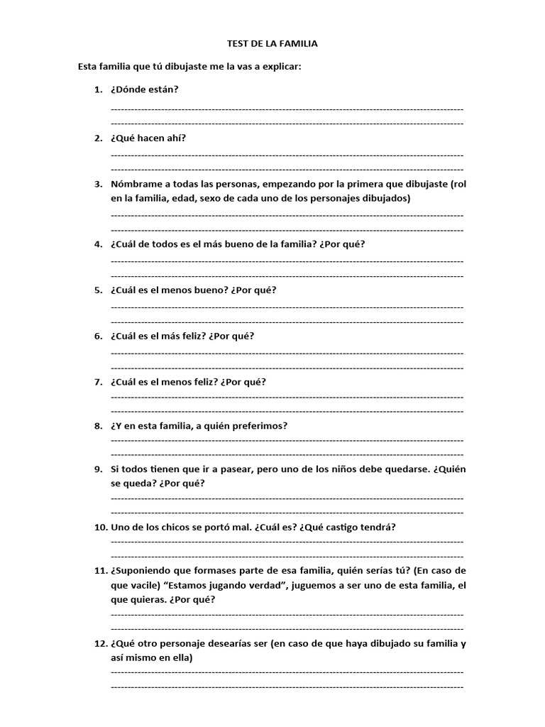 Análisis del Dibujo Familiar: Preguntas Clave | PDF | Juegos y ...