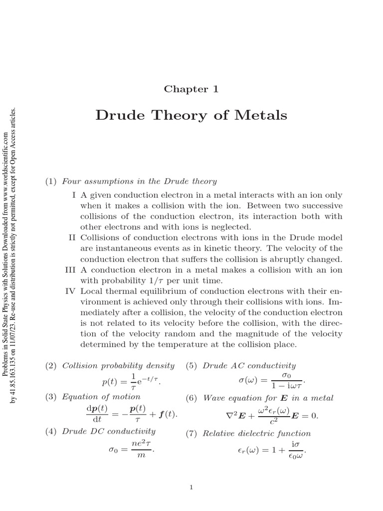 Drude Theory: Metal Conductivity Insights | PDF | Electrical ...