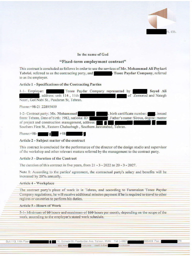 Sample of Work Contract - English - 240722 - 141159 | PDF