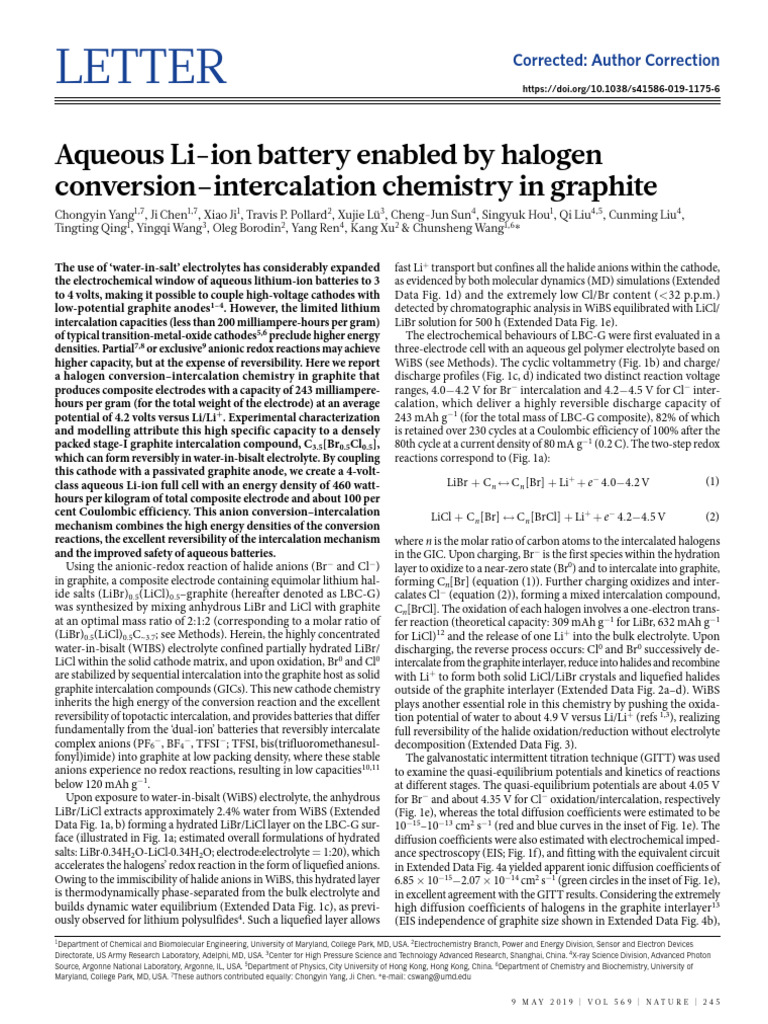 Halogen-Enhanced Aqueous Li-Ion Battery | PDF | Lithium Ion Battery ...