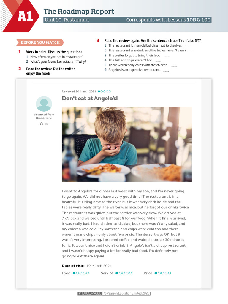 RM A1 Video Worksheets U10 | PDF | Restaurants | Waiting Staff