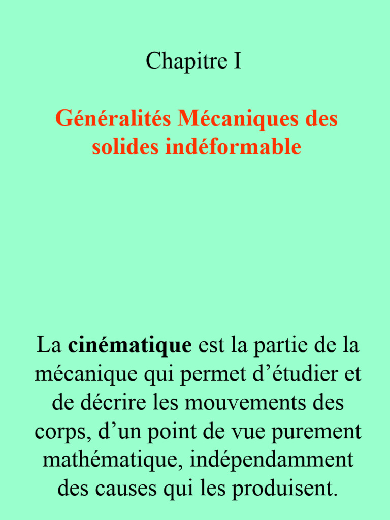 CHAP I Généralités Mecaniques Des Solides Indeformable | PDF ...