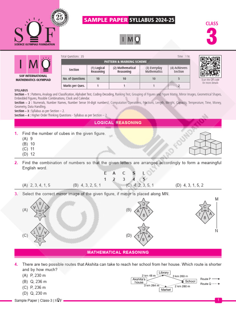 IMO Sample Paper Class-3 | PDF | Geometry | Mathematics