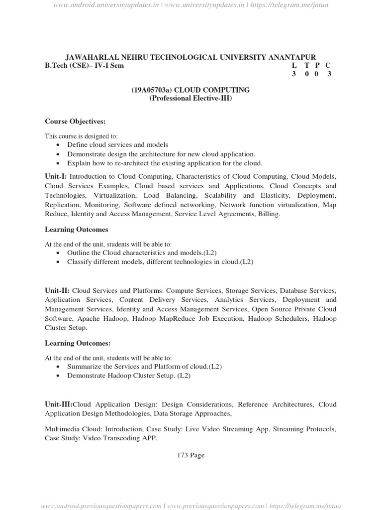 JNTUA Cloud Computing Notes - R19 | PDF | Cloud Computing | Scalability