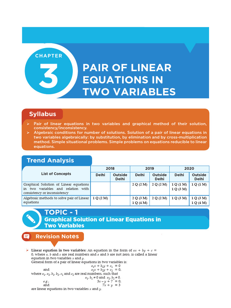 Pair of Linear Equations in Two Variables | PDF | System Of Linear ...