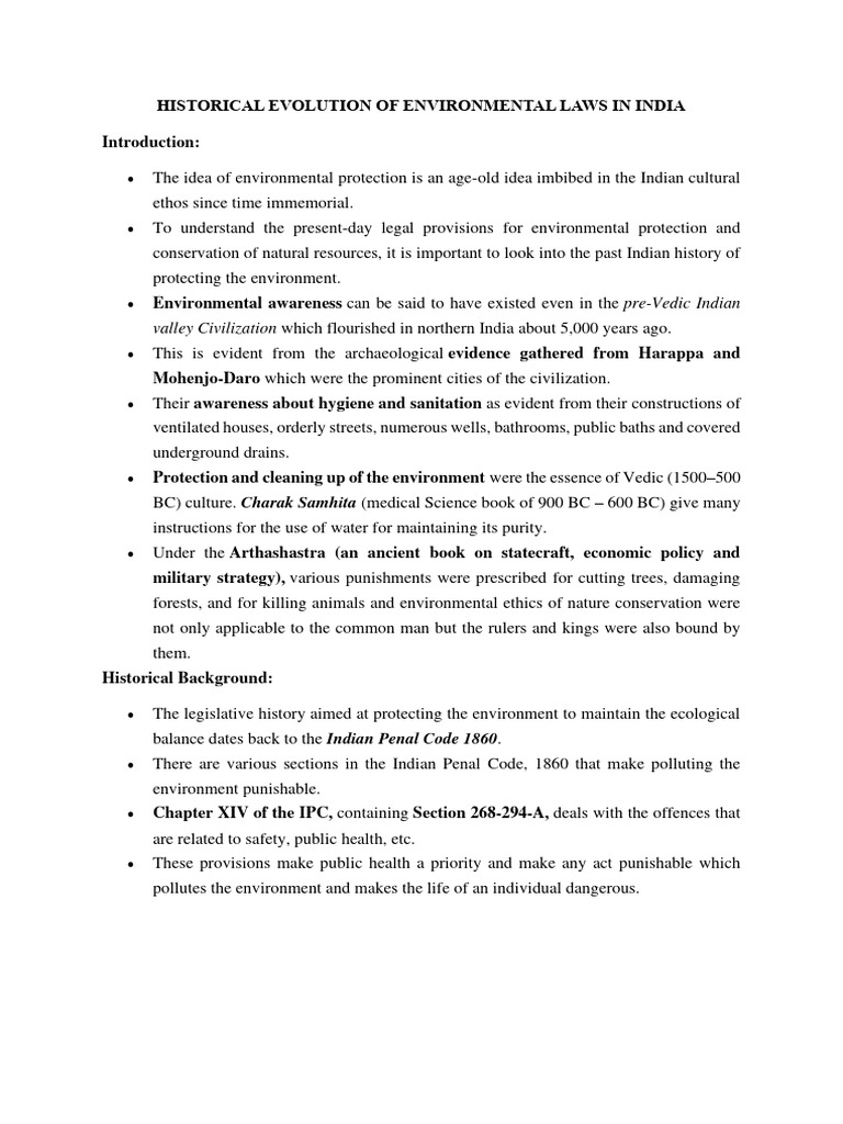 Historical Evolution of Environmental Laws in India | PDF ...