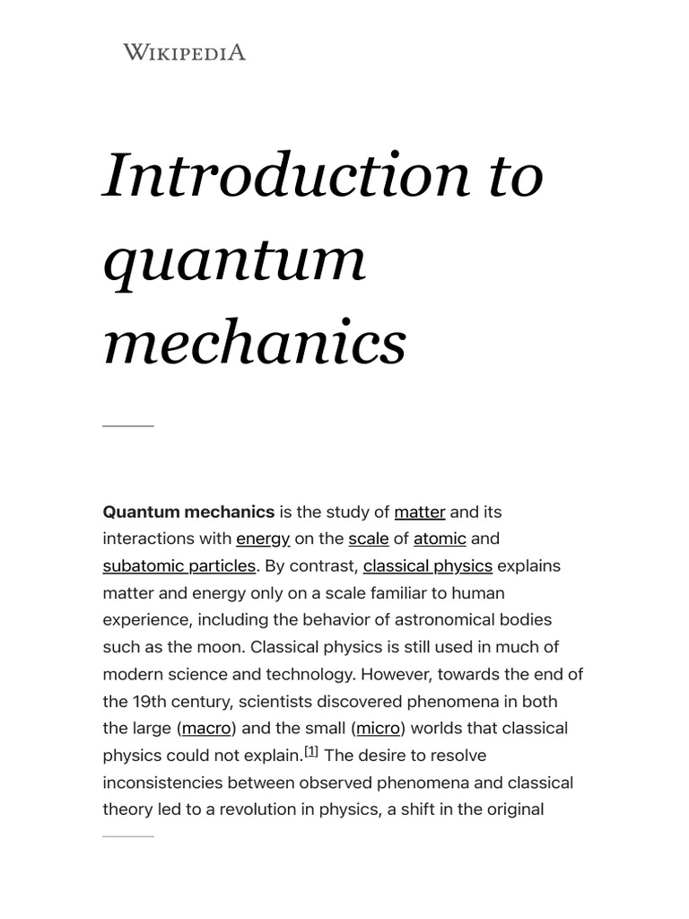 Introduction to Quantum Mechanics - Wikipedia | Download Free PDF ...
