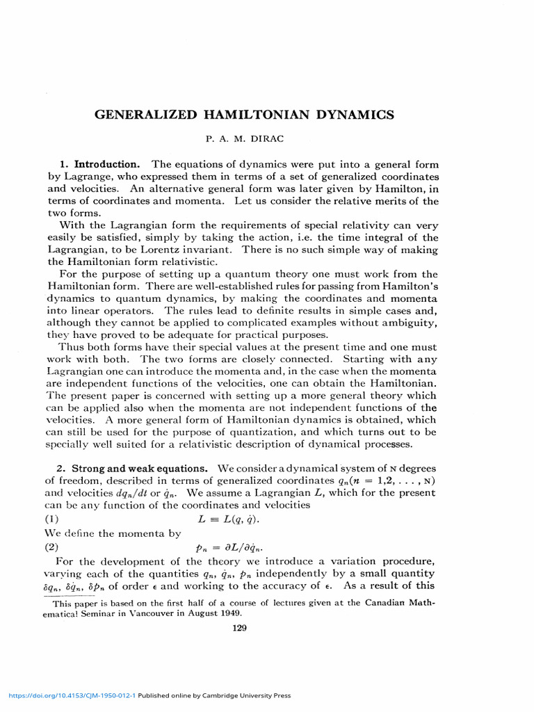 Generalized Hamiltonian Dynamics | PDF | Hamiltonian Mechanics | Lagrangian Mechanics