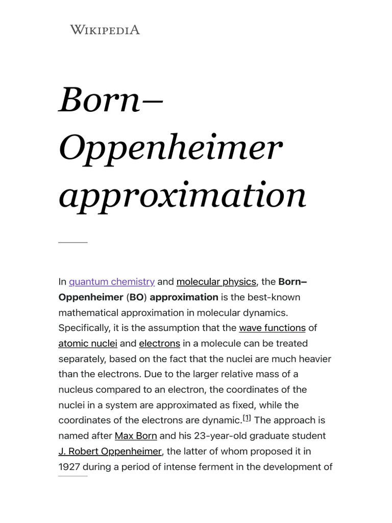 Understanding the Born-Oppenheimer Approximation | PDF | Theoretical ...