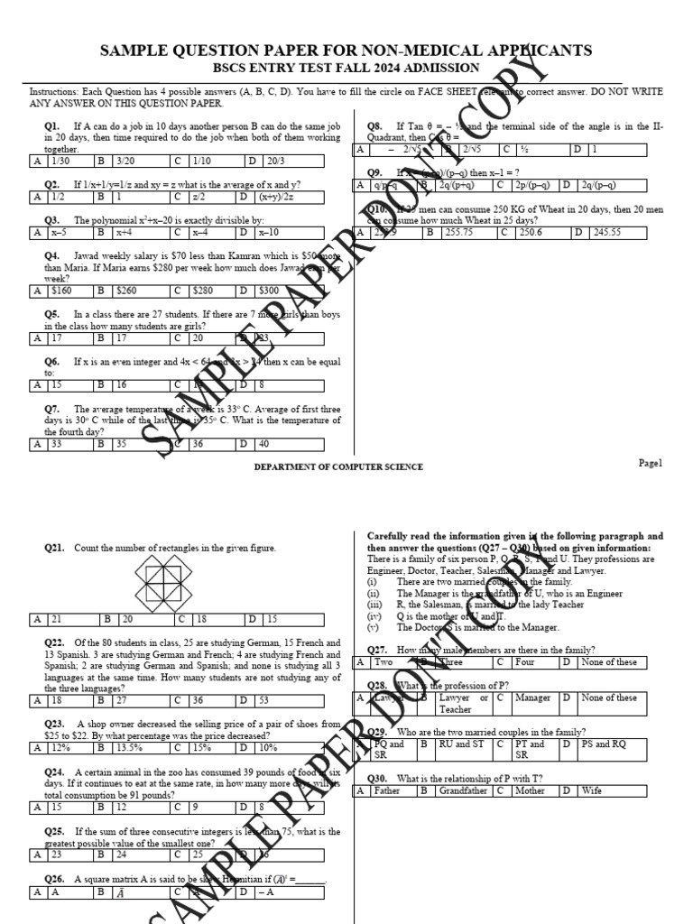 BSCS SamplePaper Nonmedical | PDF