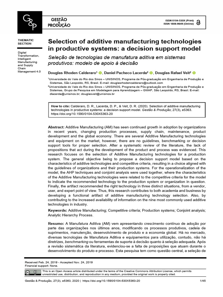 2019.selection of Additive Manufacturing Technologies | PDF | 3 D Printing | Business Process