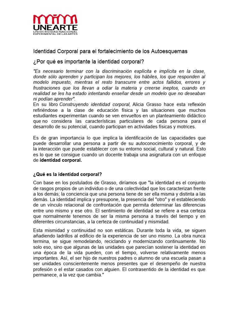 Identidad Corporal | PDF | Educación en artes liberales | Ciencias del ...