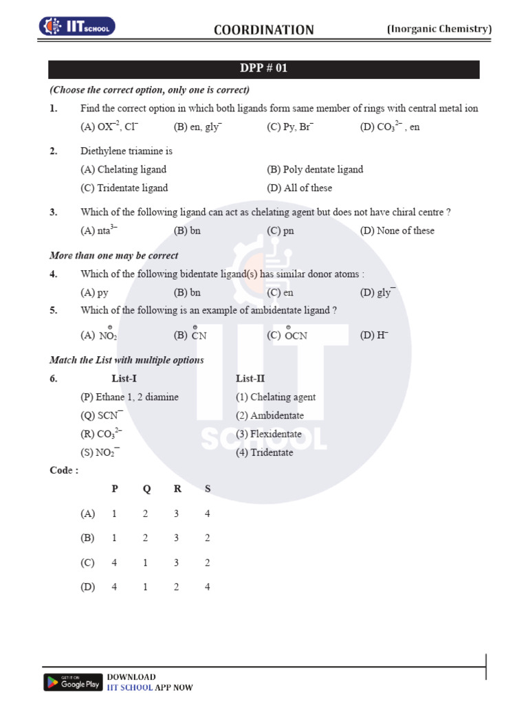 DPP - 01 - Coordination Chemistry | PDF | Ligand | Physical Chemistry