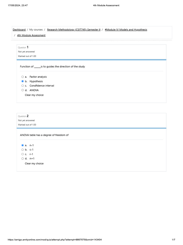 Module IV Models and Hypothesis 4th Module Assessment 23 on 30 ...
