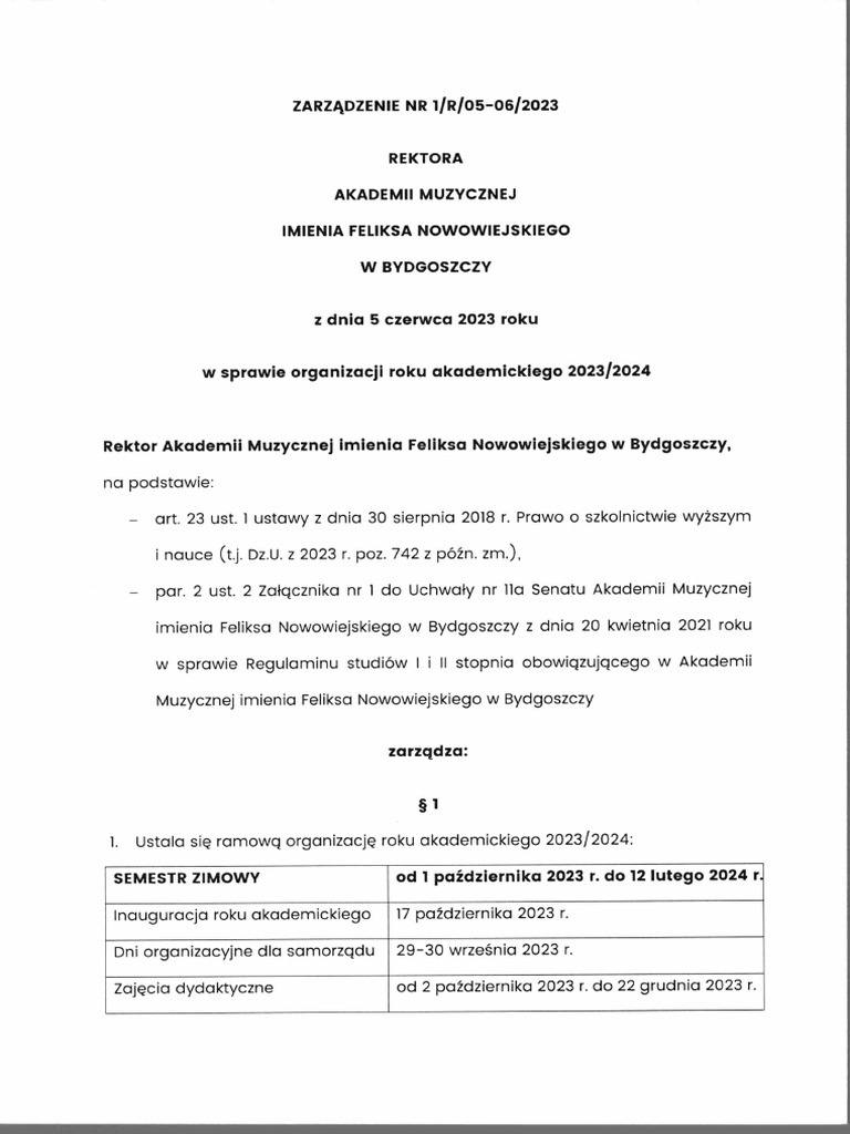 Organizacja Roku 2023 - 2024 | PDF