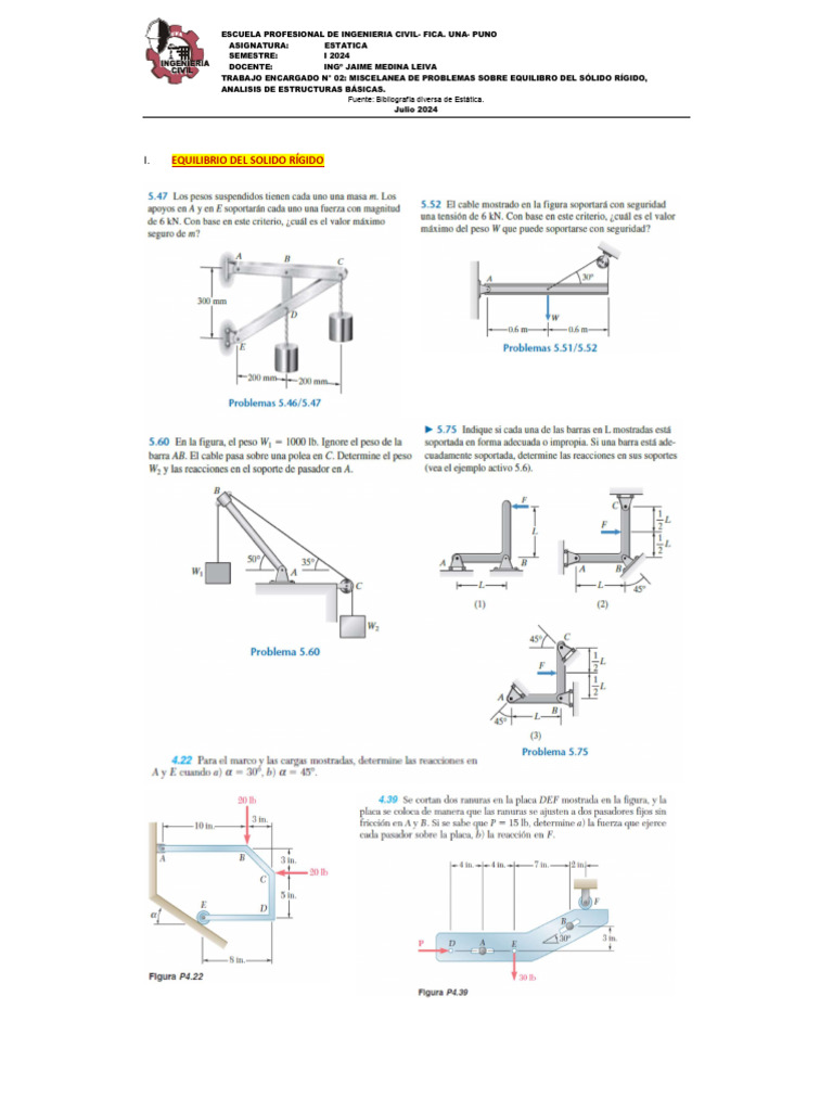 Problemas de Estática: Sólidos y Estructuras | PDF | Braguero | Ingeniería