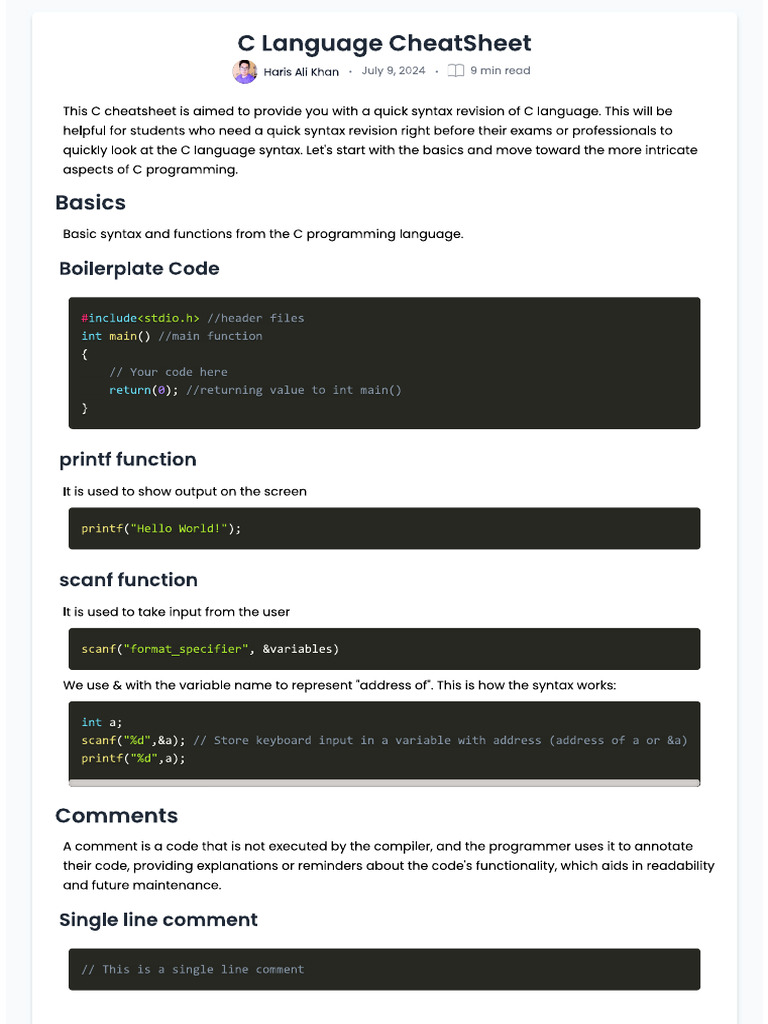 C Cheatsheet Pdf