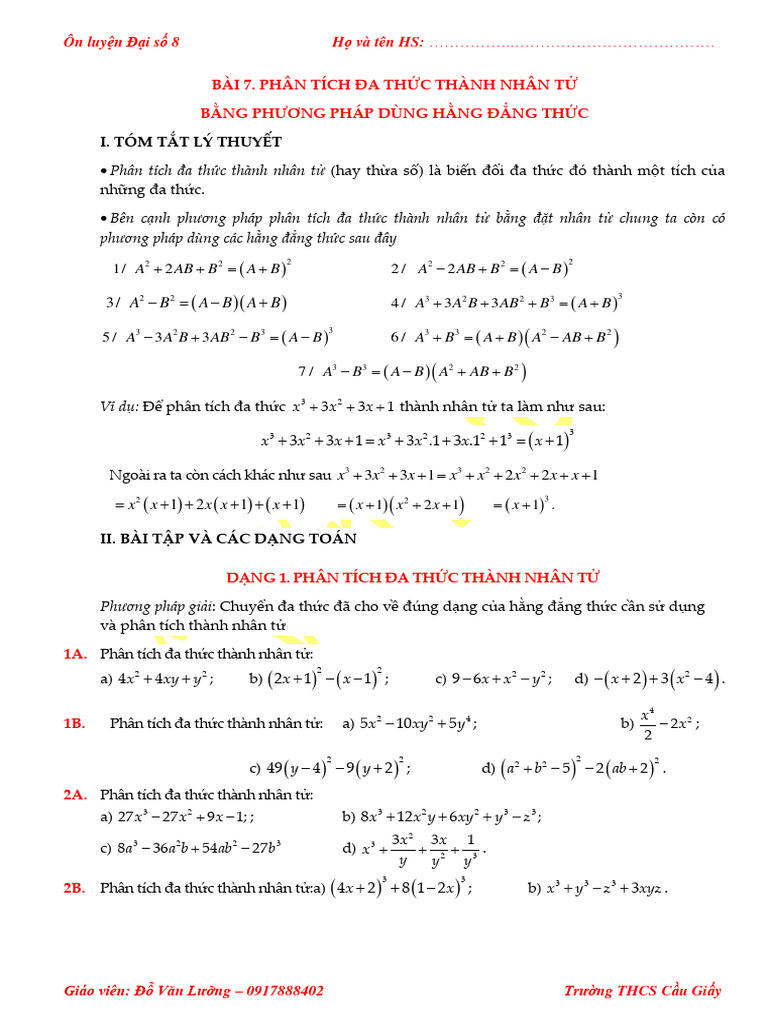 Bai 7 Phan Tich Da Thuc Thanh Nhan Tu Bang Nhan Tu | PDF