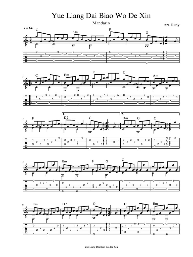 Yue Liang Dai Biao Wo de Xin - Gitar - C (SFILE | PDF