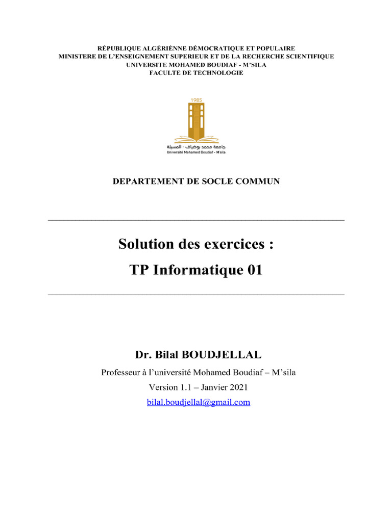 Solution Des Exercices - TP-INFOR-01 - 2020-2021-Final | PDF