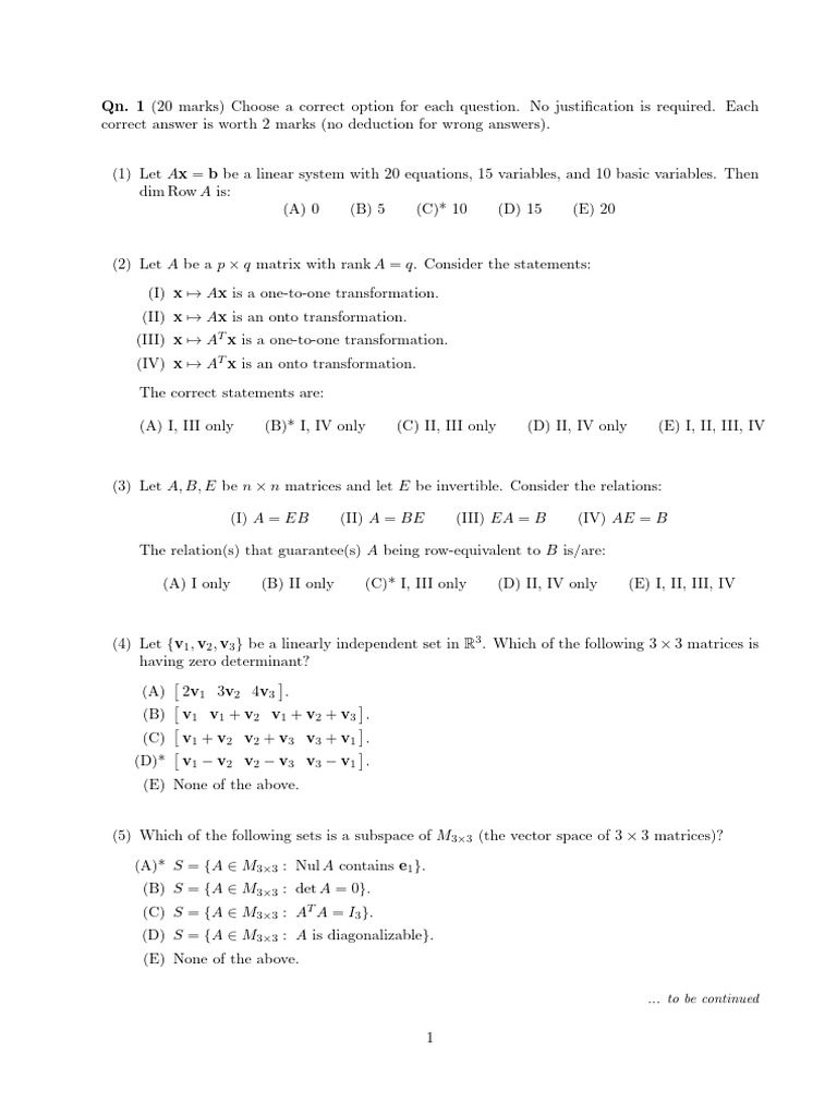 Linear Algebra Exam Questions | PDF | Eigenvalues And Eigenvectors | Basis (Linear Algebra)