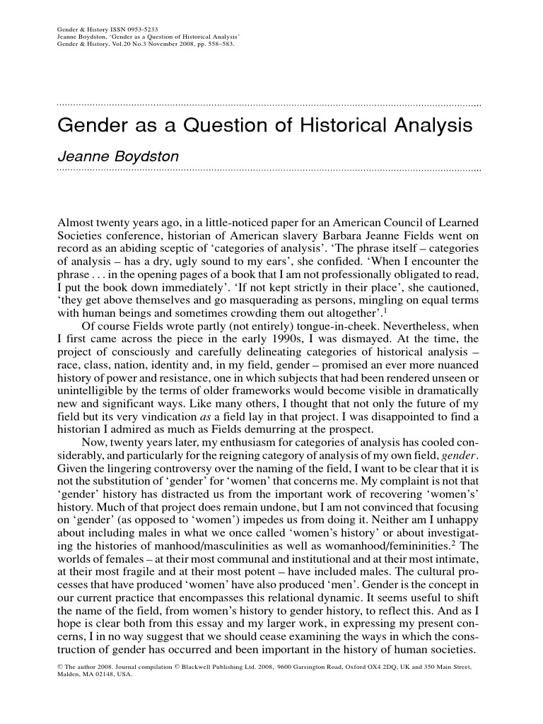 Gender As A Question of Historical Analysis | PDF | Gender | Gender Studies