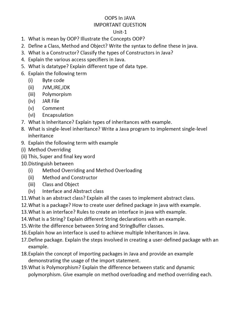 Oops Important Question | PDF | Method (Computer Programming) | Class (Computer Programming)