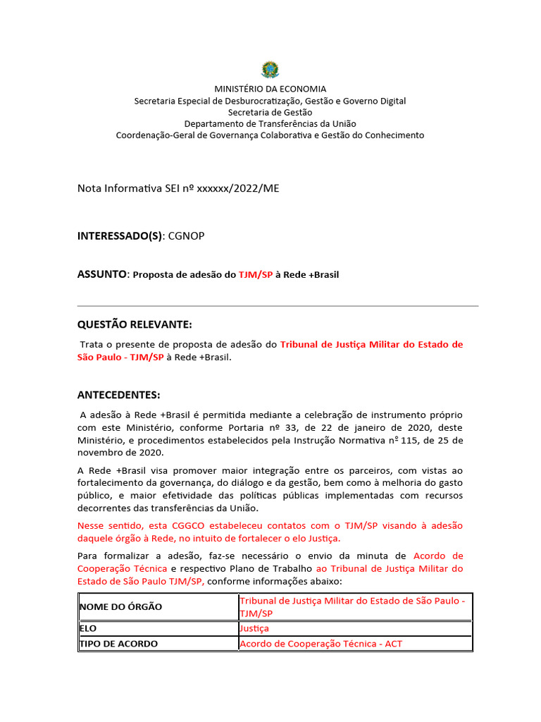 Nota Informativa Modelo | PDF | Governança | Ministério (departamento ...