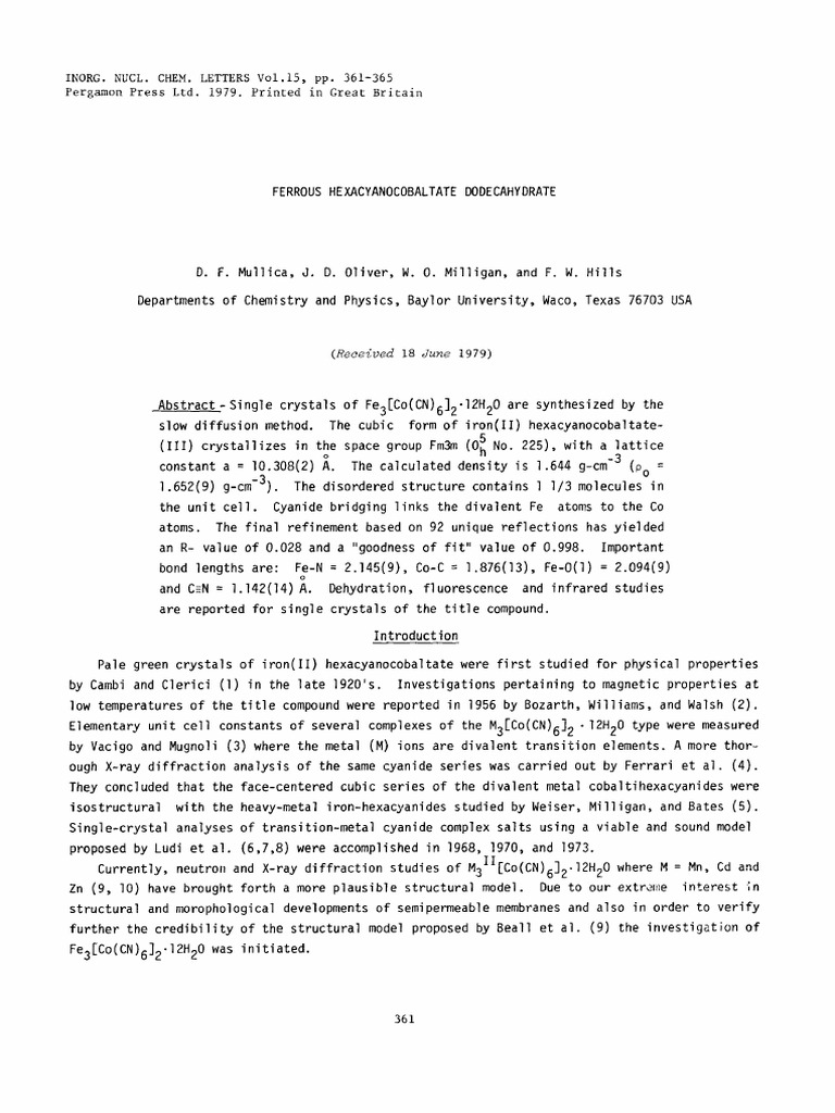 Cristal FERROUS HEXACYANOCOBALTATE DODECAHYDRATE | PDF | Least Squares | Infrared Spectroscopy