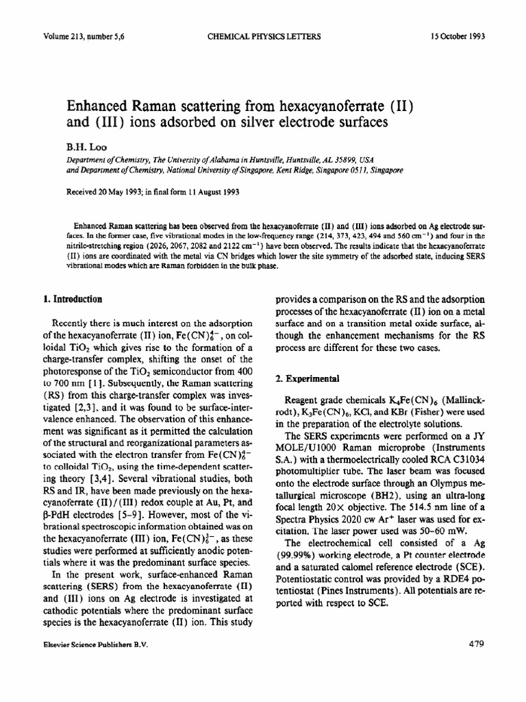 Enhanced Raman Scattering From Hexacyanoferrate (II) and (III) Ions ...