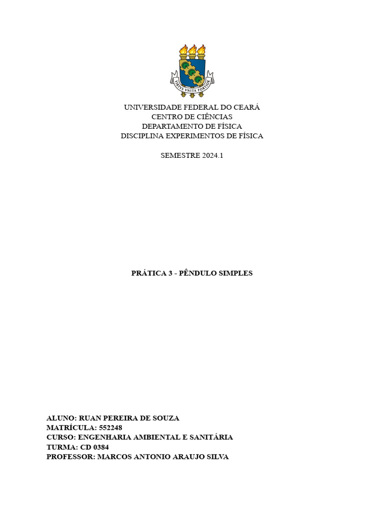 Prática 3 - Pêndulo Simples | PDF | Pêndulo | Massa