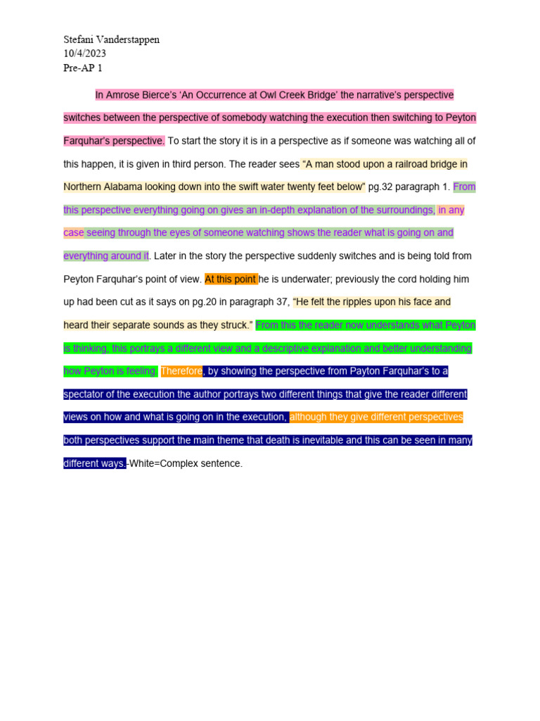 An Occurence at Owl Creek Bridge Literary Analysis-1 | PDF | Art | Poetry