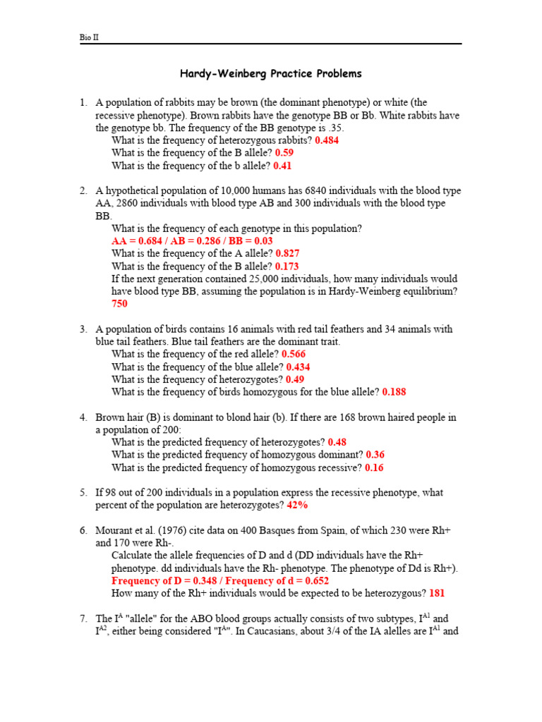 Hardy-Weinberg Equilibrium Problems | PDF | Dominance (Genetics) | Zygosity