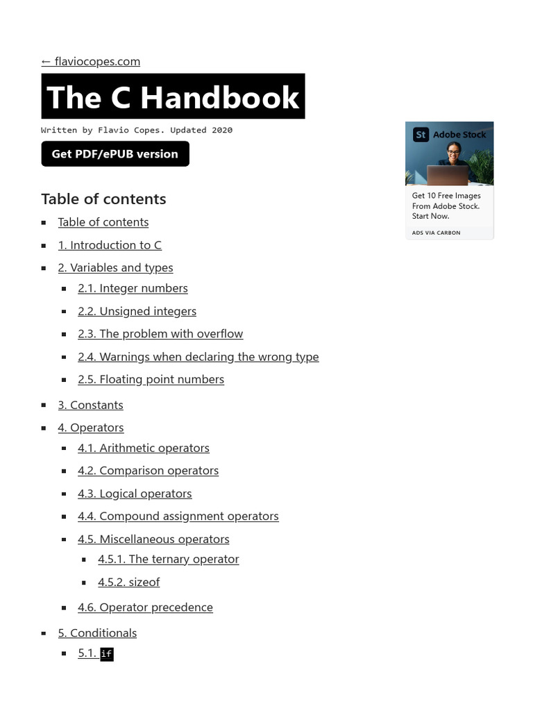 The C Handbook1 | PDF | Parameter (Computer Programming) | Integer (Computer Science)