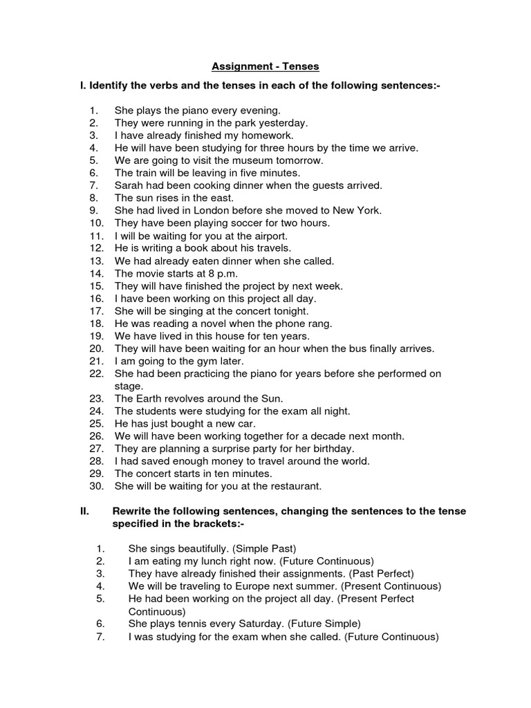Tenses Assignment | PDF | Linguistic Morphology | Language Mechanics