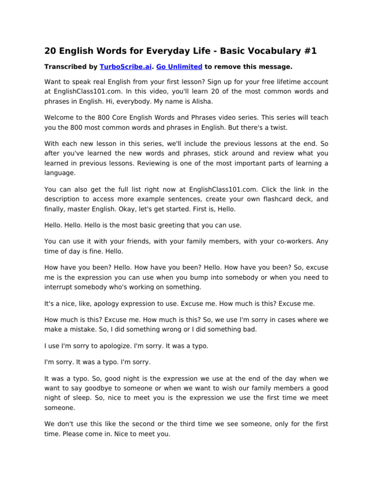 Basic English Vocabulary Guide | PDF | Vocabulary | English Language