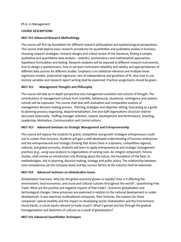 Ph.D. Management Course Overview | PDF | Strategic Management ...