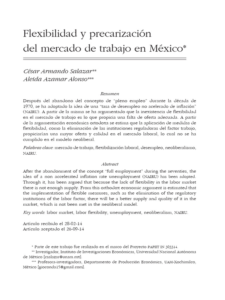 Flexibilidad y precarización laboral en México | PDF | Nairu | Empleo