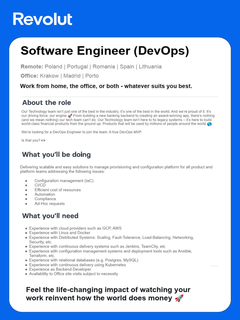 DevOps Engineer Job Opening in Europe | PDF | Art | Technology & Engineering