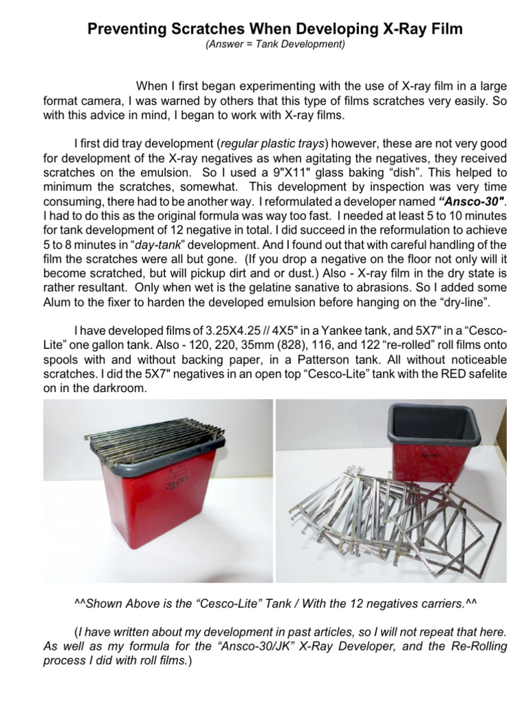 Preventing Scratches When Developing X-Ray Film | PDF | Imaging ...