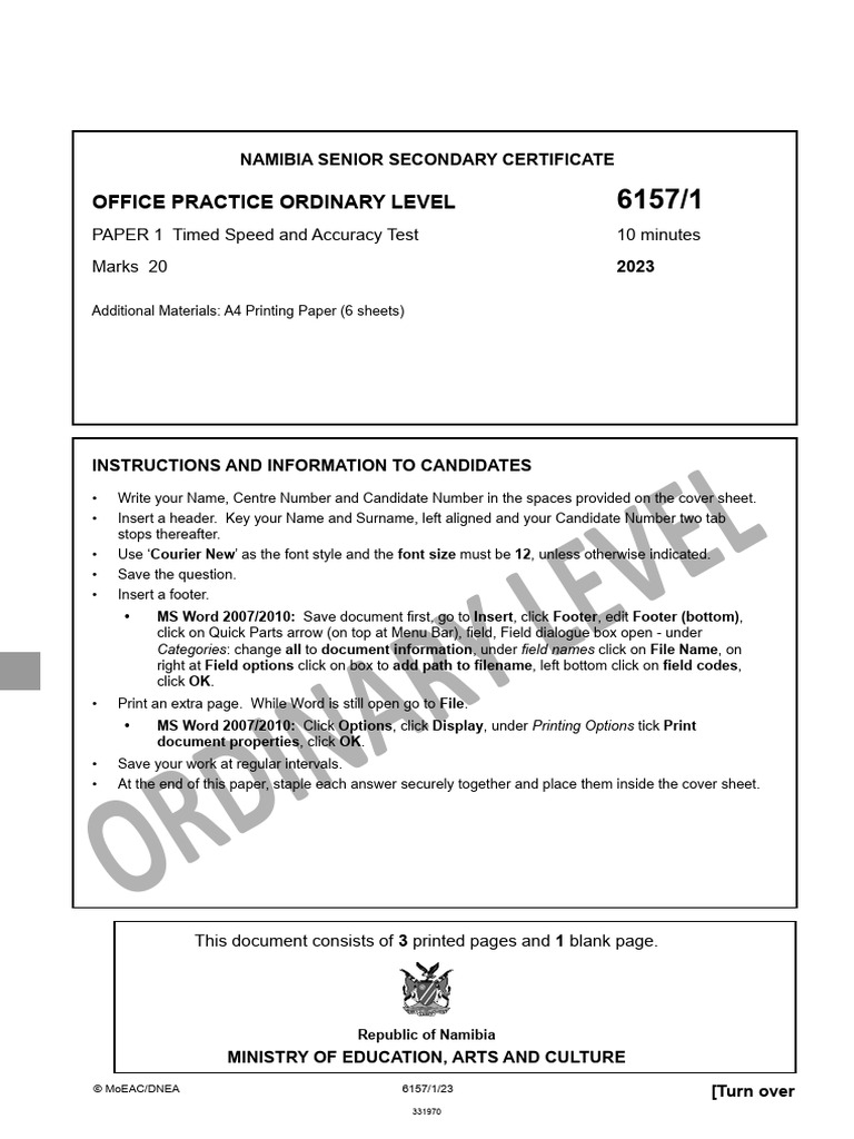 Ordinary - Office Practice Paper 1 6157-1 - First Proof 13.03.2023 ...